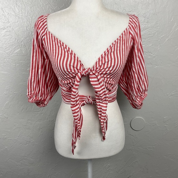thread story | Tops | Thread Story Redwhite Striped Tie Front Crop Top ...